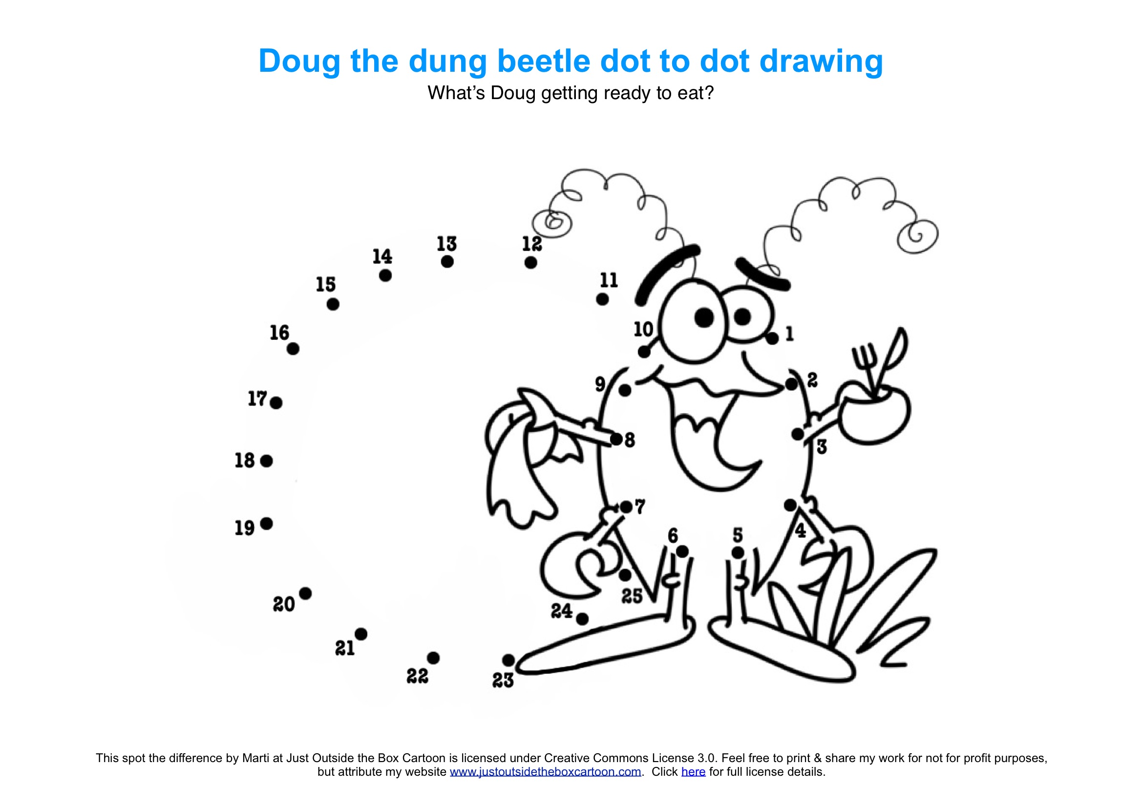 Doug dung beetle dot to dot drawing - Just Outside the Box Cartoon